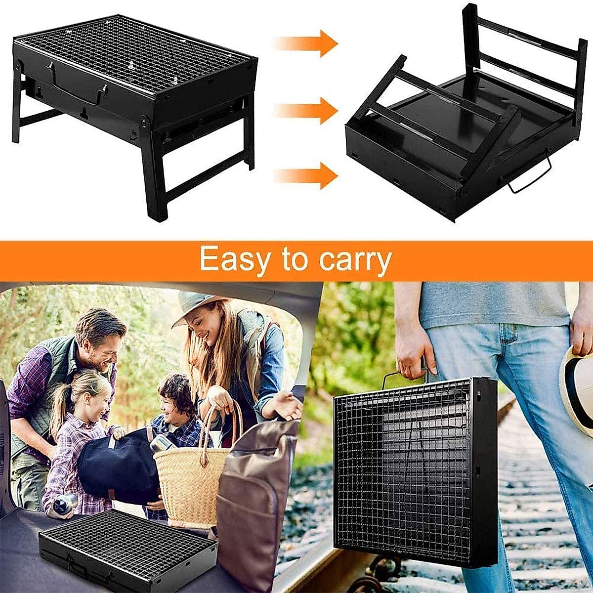 Barbecue Grill, Portable Folding Charcoal Barbecue Desk Tabletop Outdoor Stainless Steel Smoker BBQ for Picnic Garden Terrace Camping Travel
