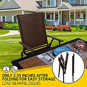 Bigroof Patio Dining Chairs Set of 2, Outdoor Portable Folding Chairs, 2-Pack Patio Chairs, Lawn Chair with Armrest and Metal Frame, Suitable for Camping Pool Beach Deck (2, Brown)