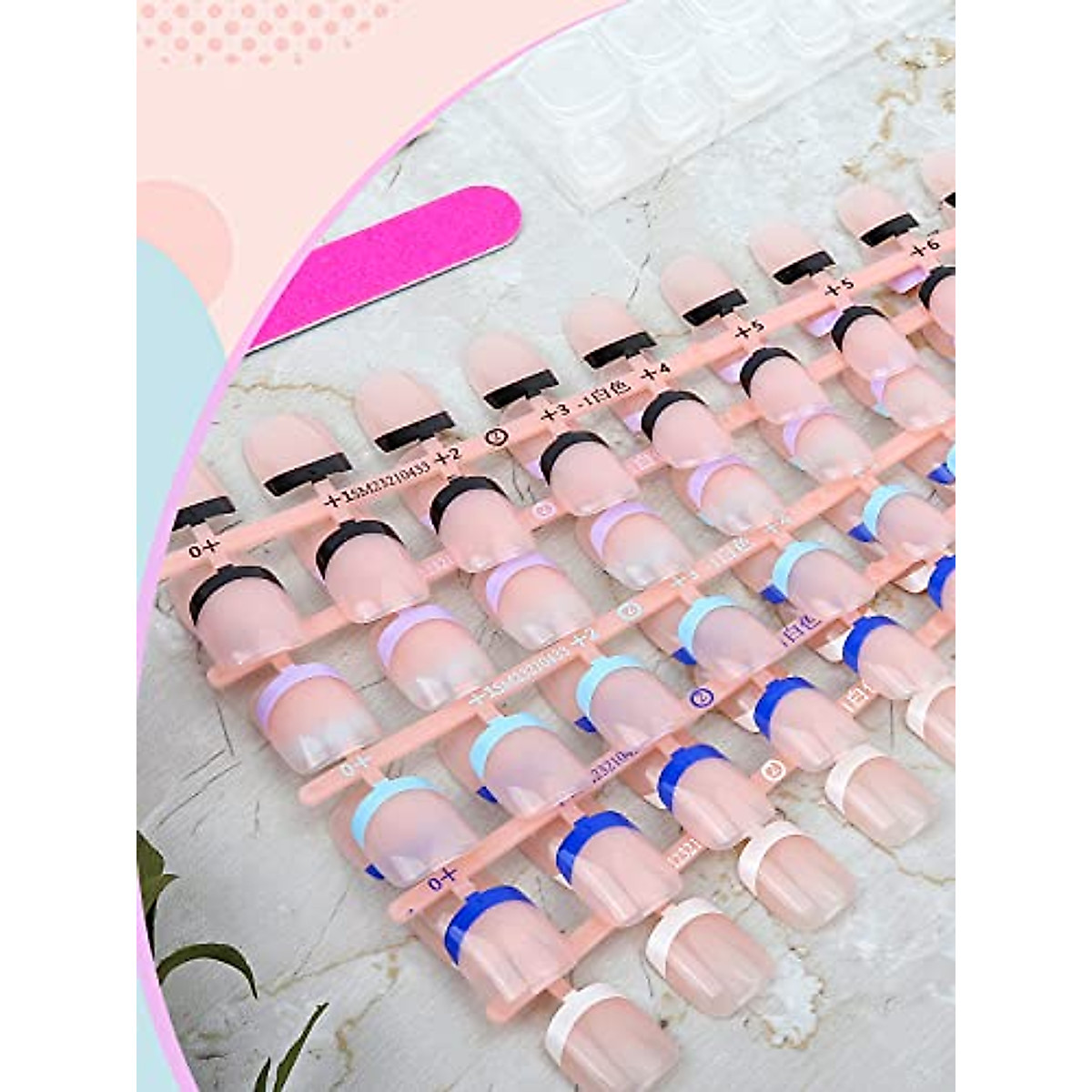 Yokilly 120pcs French Tip Press on Nails Short, Natural French Fake Nails, Acrylic False Nails Kit Including 12 Size False Nails, Multicolor Nails Tips Sets with Nail Glue Stickers, Files and Stick