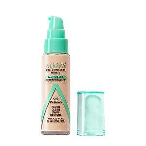 Almay Clear Complexion Acne Foundation Makeup with Salicylic Acid, Medium Coverage, Soft Matte Finish, Hypoallergenic, Cruelty- & Fragrance-Free, Dermatologist Tested, 099 Porcelain, 1 fl oz