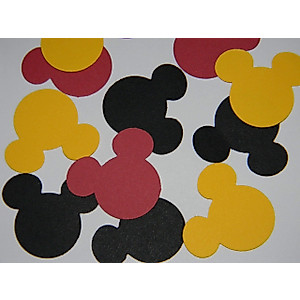 100 black, red and yellow inspired Mickey Mouse head 1 inch die cuts party decor scrapbooking confetti