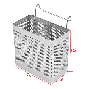 Cutlery Holder, Stainless Steel Drying with Hooks Square Storage Stand Holder for Spoon Case Organizerzer Sink Basket, Kitchen Utensils Chopsticks fork Holder Drying Rack Basket (two Compartments)