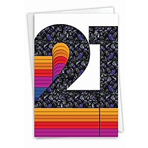 NobleWorks - 21st Happy Birthday Card Milestone - Fun Bday Celebration Notecard with Envelope, 21 Year Old Congrats (Not Foil, Sparkled, or 3D) - Bold Milestones 21 C6110PMBG