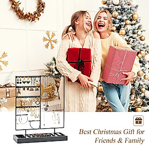 ProCase Jewelry Organizer Stand Earring Holder Organizer, 6 Tiers Earring Organizer Tree Necklace Rack Jewellery Tower Bracelets Holder Storage with Removable Wooden Ring Tray for Women Girls -Grey