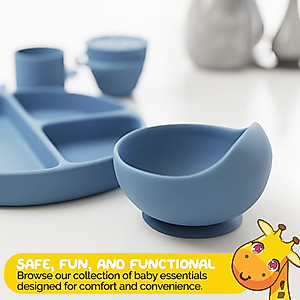 Muqee Peeko Carolina Blue Silicone Baby and Toddler Self-Eating Food Plates Set with Utensils (8 Piece Set)