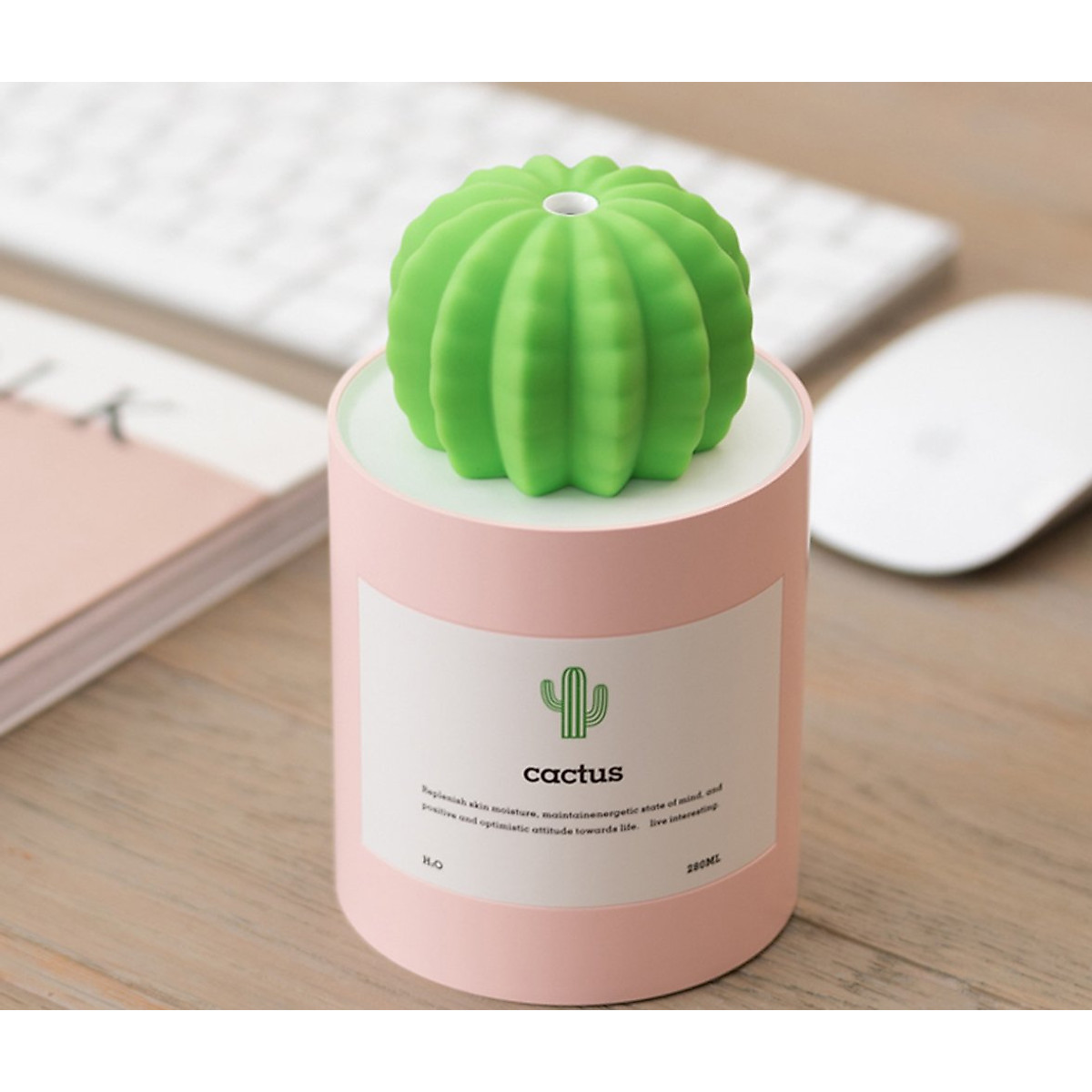 UODBUYO Mini Humidifier, 280ml USB Cool Mist Portable Cactus Air humidifier, Ultra-Quiet Operation for Bedroom Home Office Yoga Car Travel(Pink)