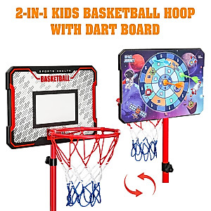 Meland Kids Basketball Hoop - Adjustable Height 2.9ft-6.2ft Toddler for Kids, Goal Indoor & Outdoor Toys Backyard Outside Boys Age 3 4 5 6 7 8 Years Gift