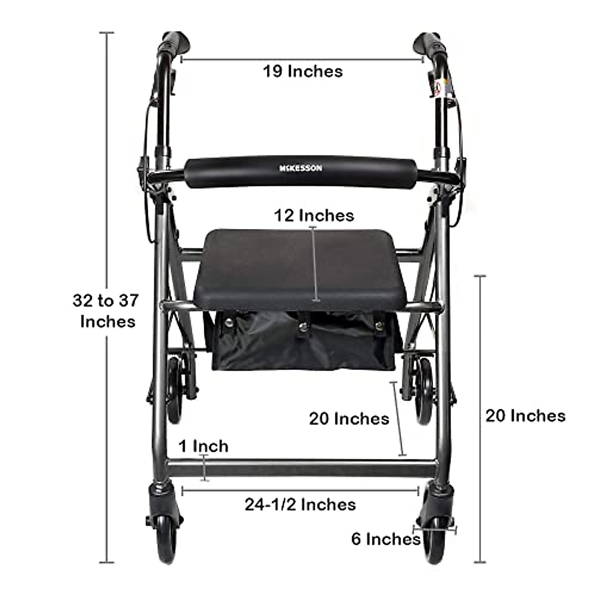 McKesson Rollator Walker with Seat and Wheels, Lightweight, Aluminum, 300 lbs Weight Capacity, Silver, 1 Count