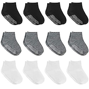Debra Weitzner 12 Pairs Non-Slip Toddler Socks With Grips for Baby Boys and Girls Anti-Slip Crew Socks for Infant's Kids