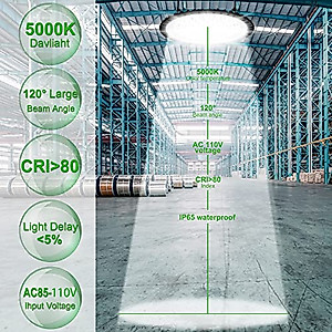Viugreum 5 Pack 500W UFO LED High Bay Light, 50000LM 6500K Daylight White LED Warehouse Lighting, IP65 Waterproof Commercial Bay Lighting for Garage Barn Workshop Wet Location