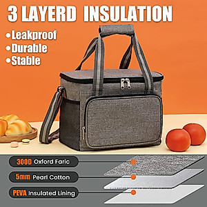 Large Lunch Bag for Women/Men,24-Can (15L) Insulated Lunch Box for Office Work Picnic Beach,Reusable Leak Proof Cooler Cooling Lunch Tote Bag with Adjustable Shoulder Strap (Grey)