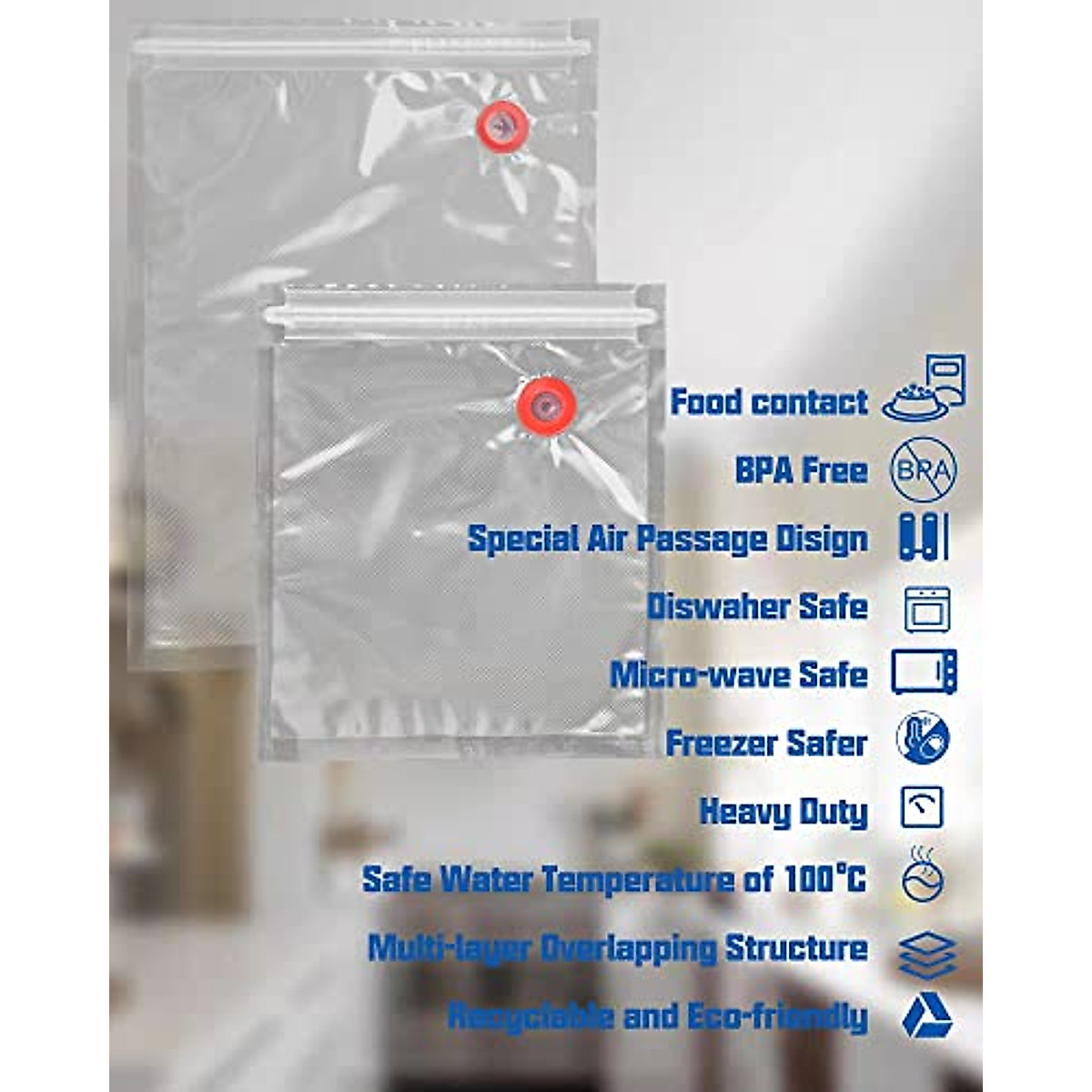 ZRFooCoo Sous Vide Bags, 20 PCS Vacuum Zipper Bags Reusable BPA Free Food Bags Set with Sealing Clips, 2 Size Mixed BPA Free Reusable Sous Vide Bags Keep Food Flash