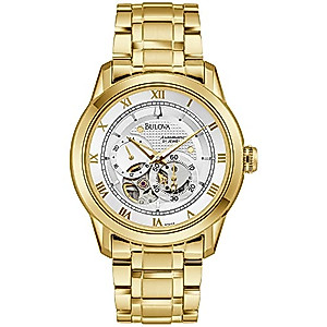 Bulova Men's Classic Sutton 4-Hand Automatic Watch, 24-Hour Sub Dial, Open Aperture, Self-Winding, Exhibition Caseback, Double Curved Mineral Crystal, Luminous Hands, 42mm Style: 97A108