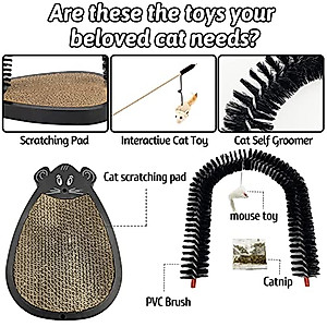 Fhiny Cat Arch Self Groomer, Cat Brush with Scratching Cardboard Hair Face Back Brush for Grooming with Toys Scratcher Massager Comb Station Interactive Toy for Indoor Kitten Cats Pets Cute