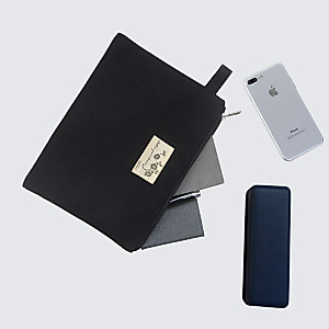 Enyuwlcm 100% Cotton Canvas Makeup Pouch with Zipper Simple Large Pencil Bag for Stationery Daily Necessities Black