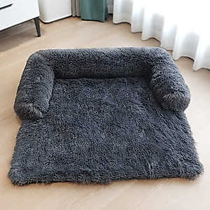 Berocia Calming Dog Bed Soft Fluffy Plush Dog Mat for Sofa Couch Pet Furniture Protector with Washable Cover for Large Medium Small Dogs Cats Puppy Thick Blanket Cushion Kennel with Nonskid Bottom