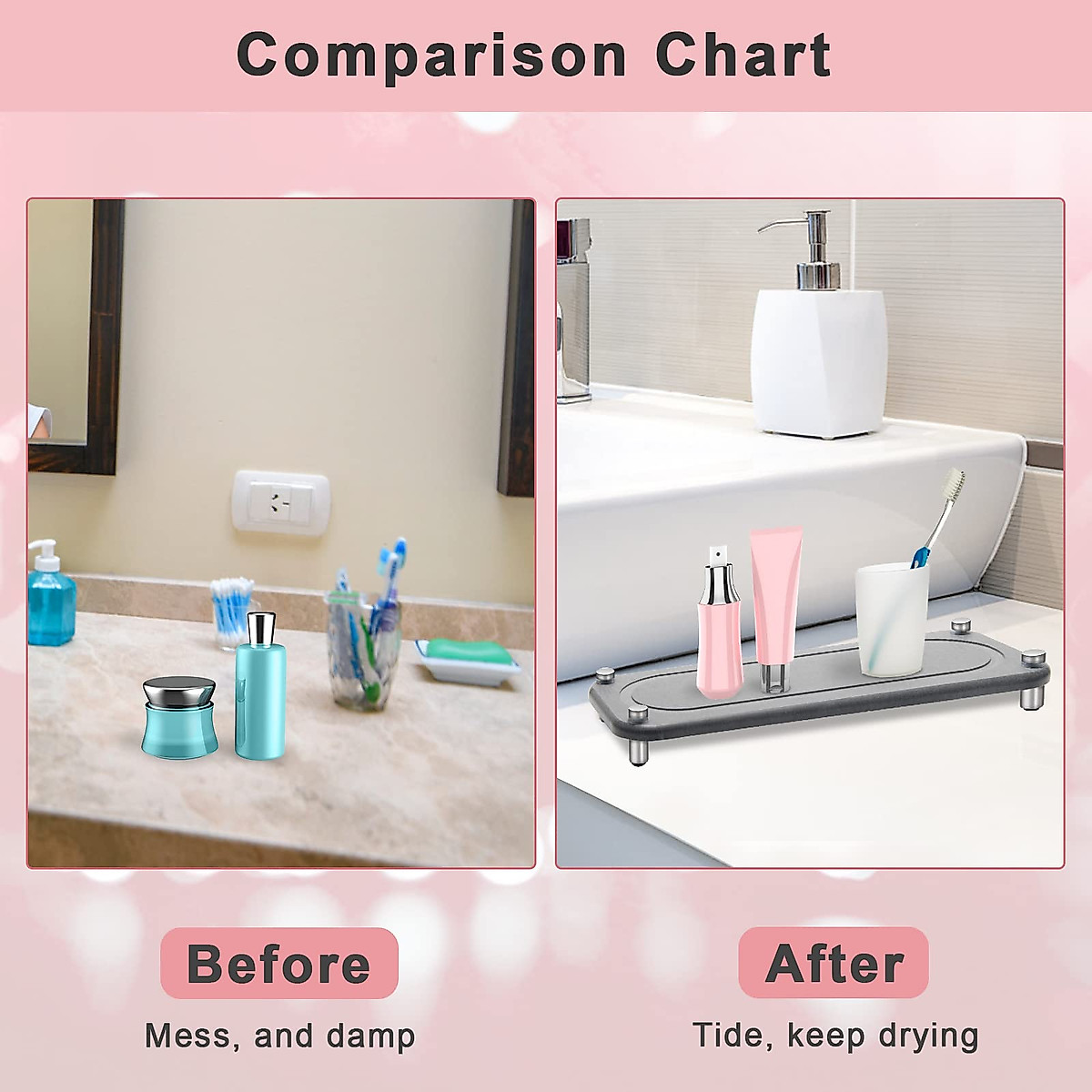 Coldairsoap Instant Dry Sink Organizer, kitchen Bathroom Sink Fast Drying Stone, Water Absorbing Stone Tray For Sink With 1Pcs Soap Rack(Grey)