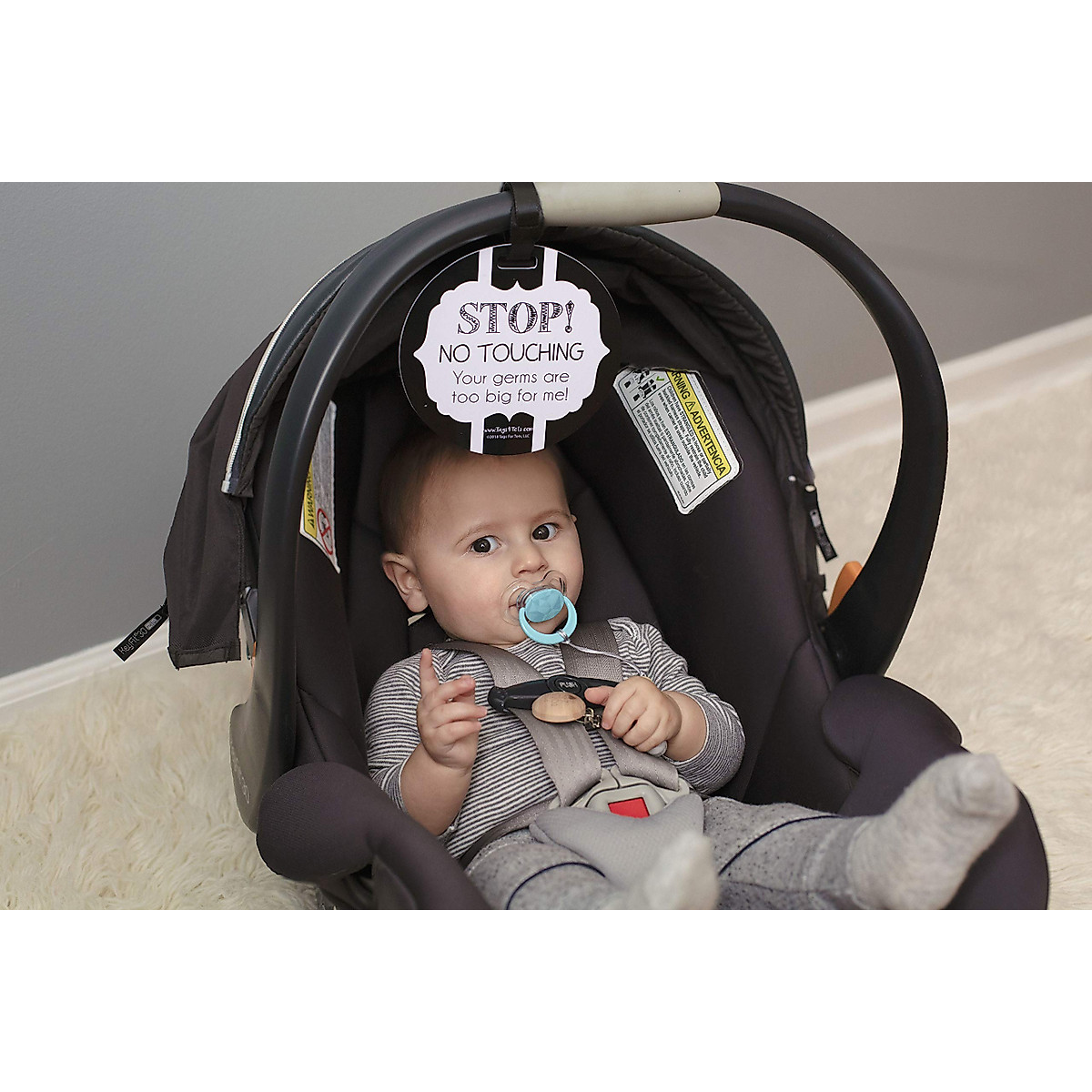 No Touching Baby Car Seat Sign for Newborn Car Seat or Stroller (Black & White)