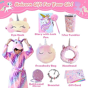 Unicorn Gifts for Girls Age 6-8, Christmas Birthday Gift Box for 6 7 8 9 10 Years Old Girl, 8PCs Unicorn-Themed Gift Basket with Tumbler, Diary with Lock, Mirror, Bracelet, Eye Mask,Headband,etc