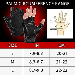 OurHonor Black Fingerless Gloves for Men Women, Halloween PU Leather Half Finger Glove Outdoor Driving Performance Costume Sport, Small (Style C)