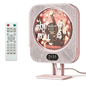 Desktop Vertical CD Player & Wall CD Player for Home with IR Remote Control,Bluetooth Speakers,Wall Mounted CD Music Playe Supports U Disk/SD Card/AUX/FM Radio-Pink