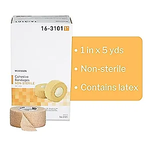 McKesson Non-Sterile Elastic Cohesive Bandage, Tan, 1 in x 5 yds, 1 Count, 30 Packs, 30 Total