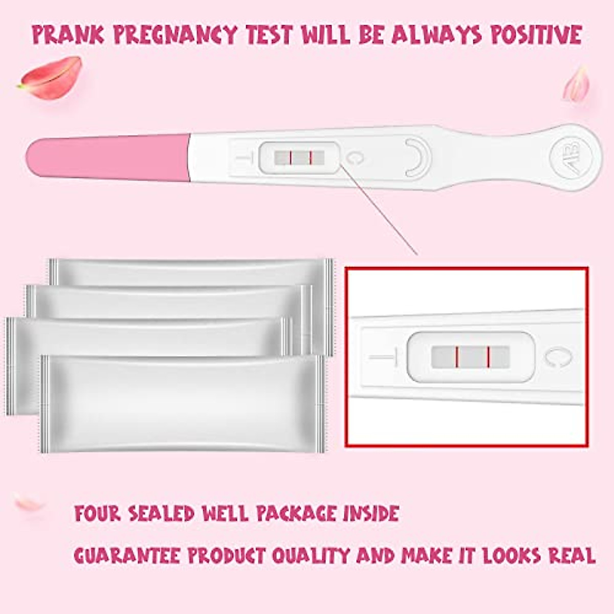 Acessorz Fake Prank Joke Pregnancy Test Always Positive - April Fool's Day Practical Joke, Prank, Gag, False Pregancy Test Kit, 4 Pack Pink