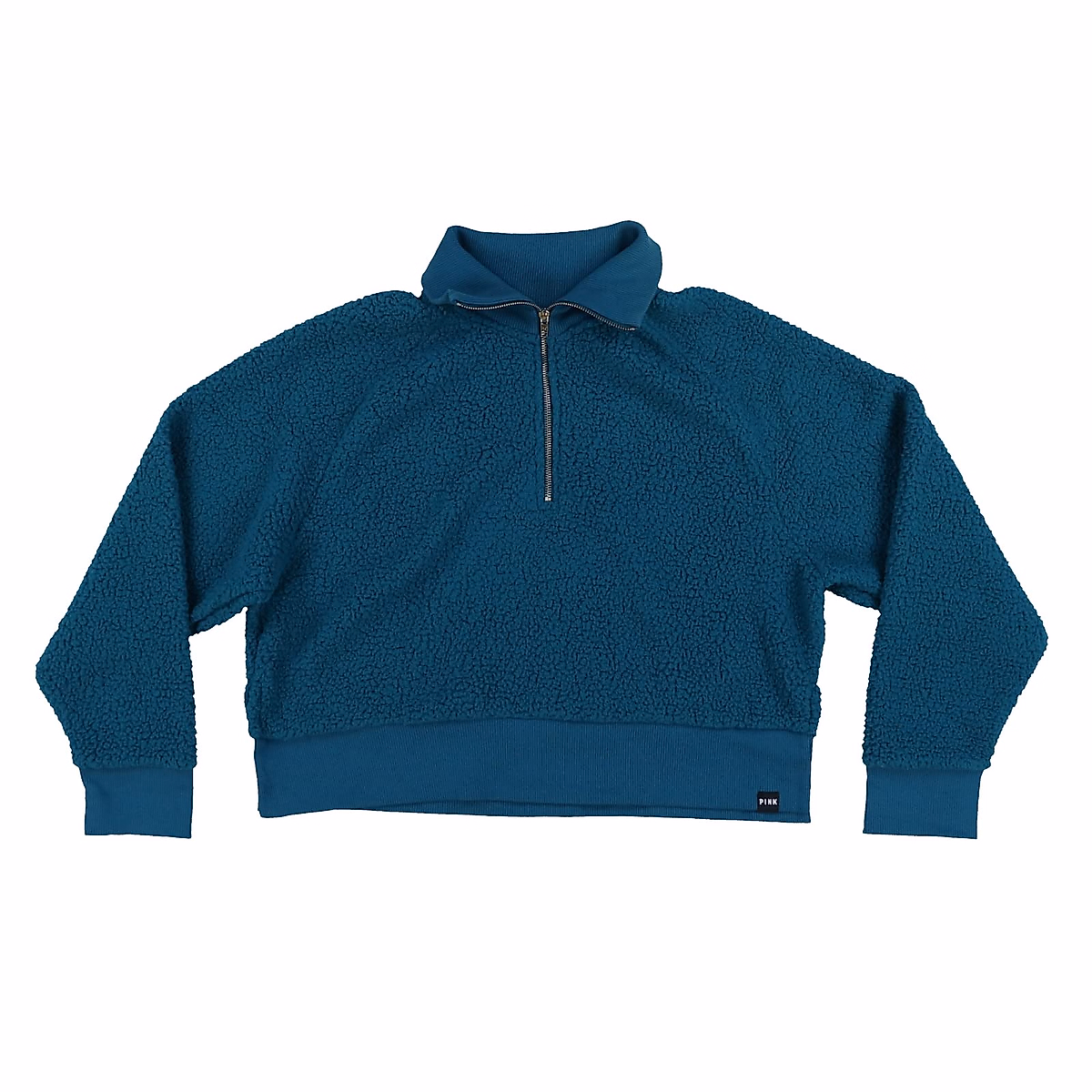 Victoria's Secret Pink Sherpa Cropped Quarter Zip Sweatshirt (XL, Teal)