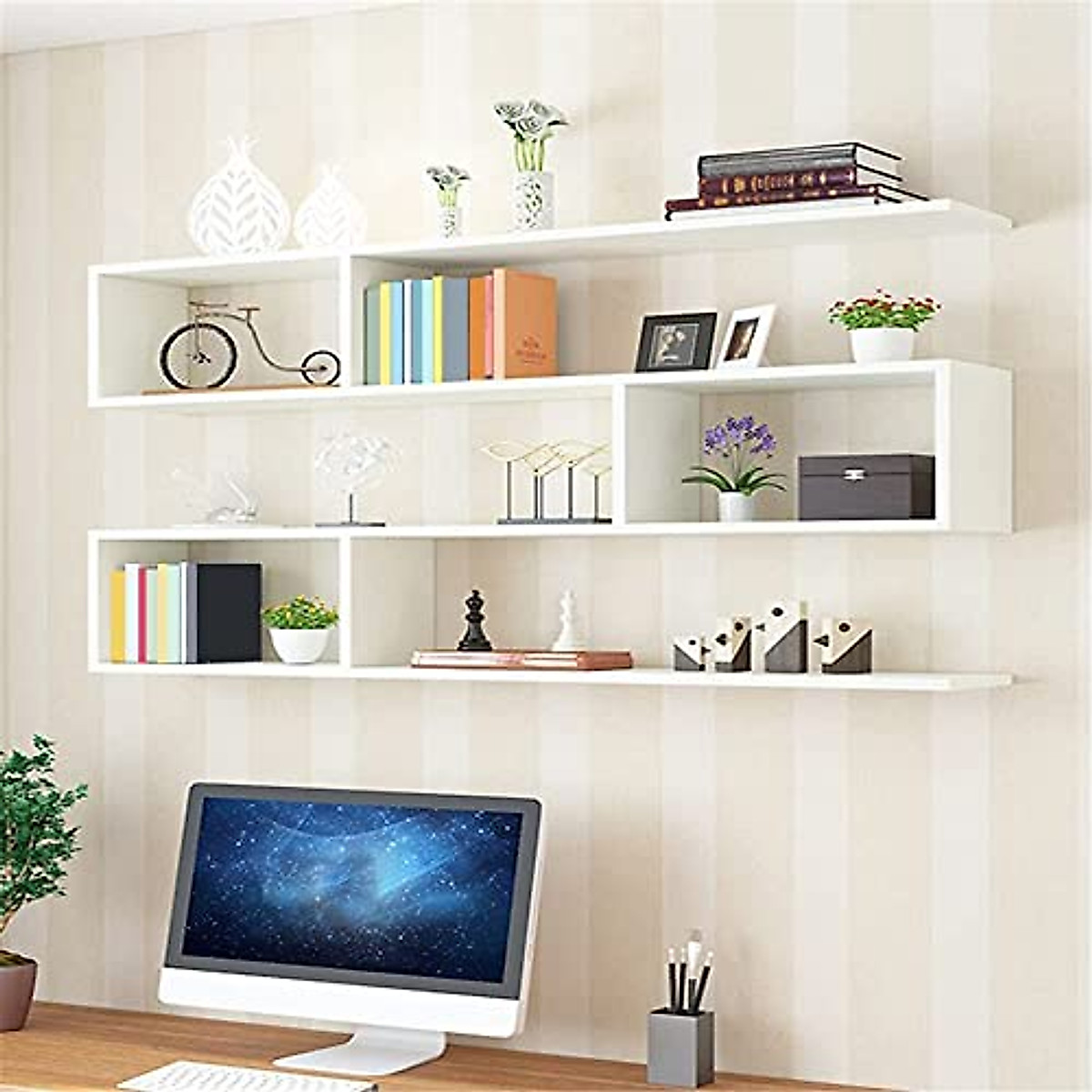 CODOMI Floating Shelf Wood Floating Shelves for Wall Storage Wall Shelf for Study Room Office Living Room Wall Mounted Wooden Display Shelf for Bedroom Garage - Black 31.5" L x 5.9" W x 29.5" H