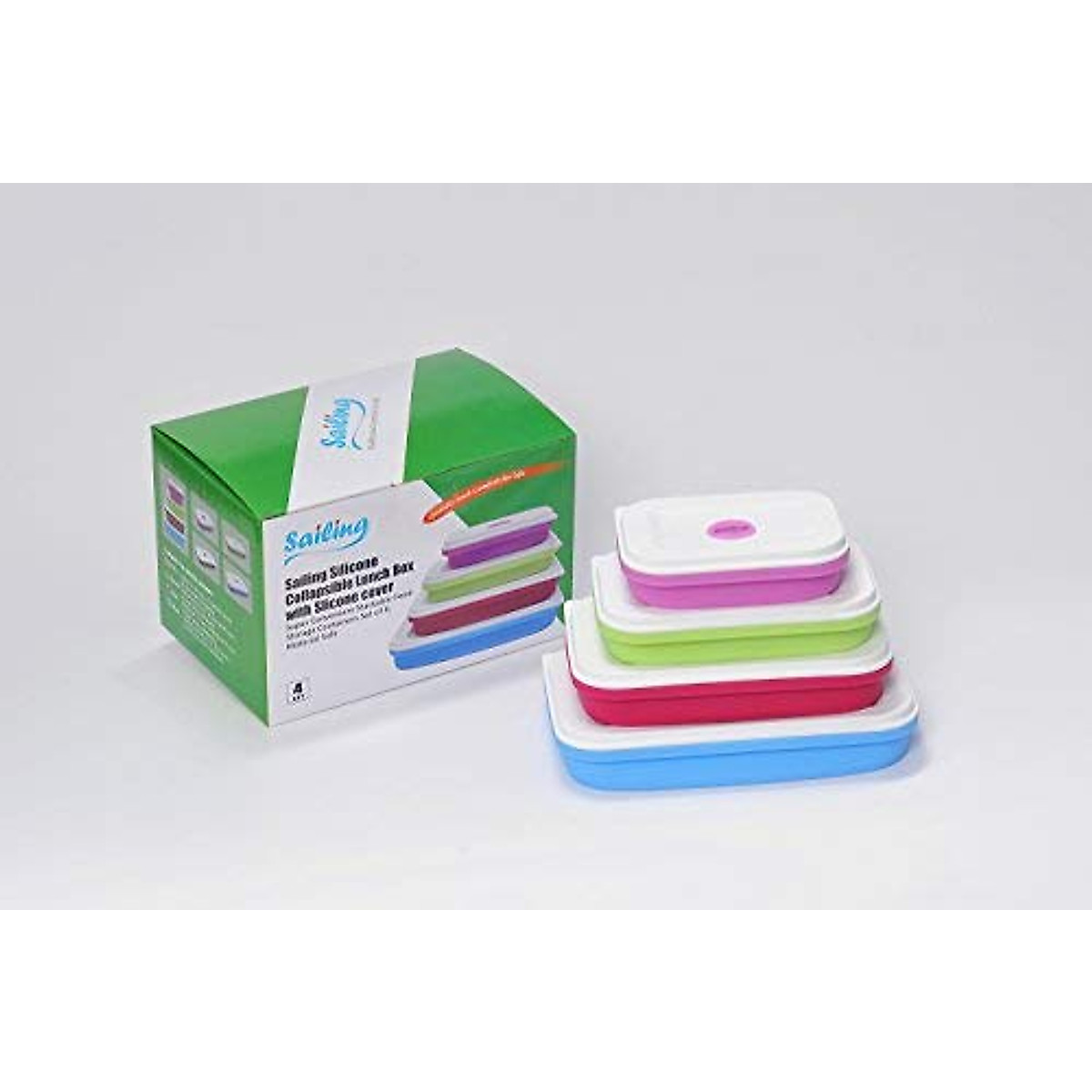 Sailing Premium Collapsible Silicone Lunch Box/Container, Super Convenient Stackable Food Storage Containers, Material Safe (Set of 4 with Silicone Cover, Multi Color)