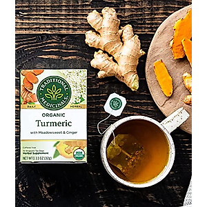 Traditional Medicinals Organic Turmeric with Meadowsweet & Ginger Herbal Tea, Supports Healthy Response to Inflammation, (Pack of 4) - 64 Tea Bags Total