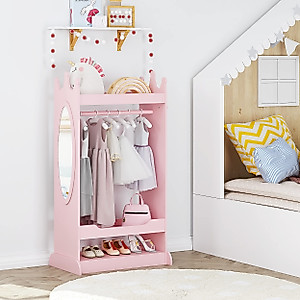 UTEX Kids Dress up Storage with Mirror,Costume Closet for Kids, Open Hanging Armoire Closet,Pretend Storage Closet for kids,Costume Storage Dresser (Pink)