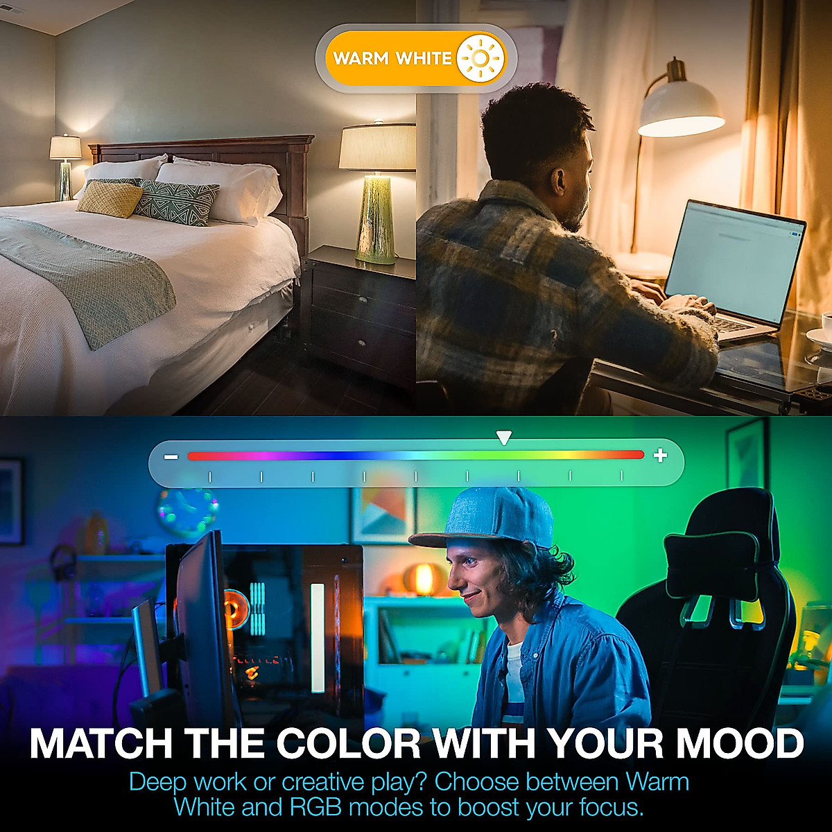 Smart Light Bulbs [2 Pack], WiFi 2.4GHz & Bluetooth 5.0, Compatible w/ Alexa & Google Without Hub, Dimmable, Music Sync, Schedules, Color Changing Light Bulb RGBW Smart Bulb LED Bulb, A19/E26 9W 810LM