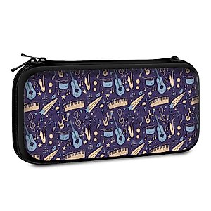 Carrying Case Compatible with Switch 2017 / Switch OLED 2021 Console Joy-Con with 10 Game Card Slots , Hand-drawn Musical Instruments