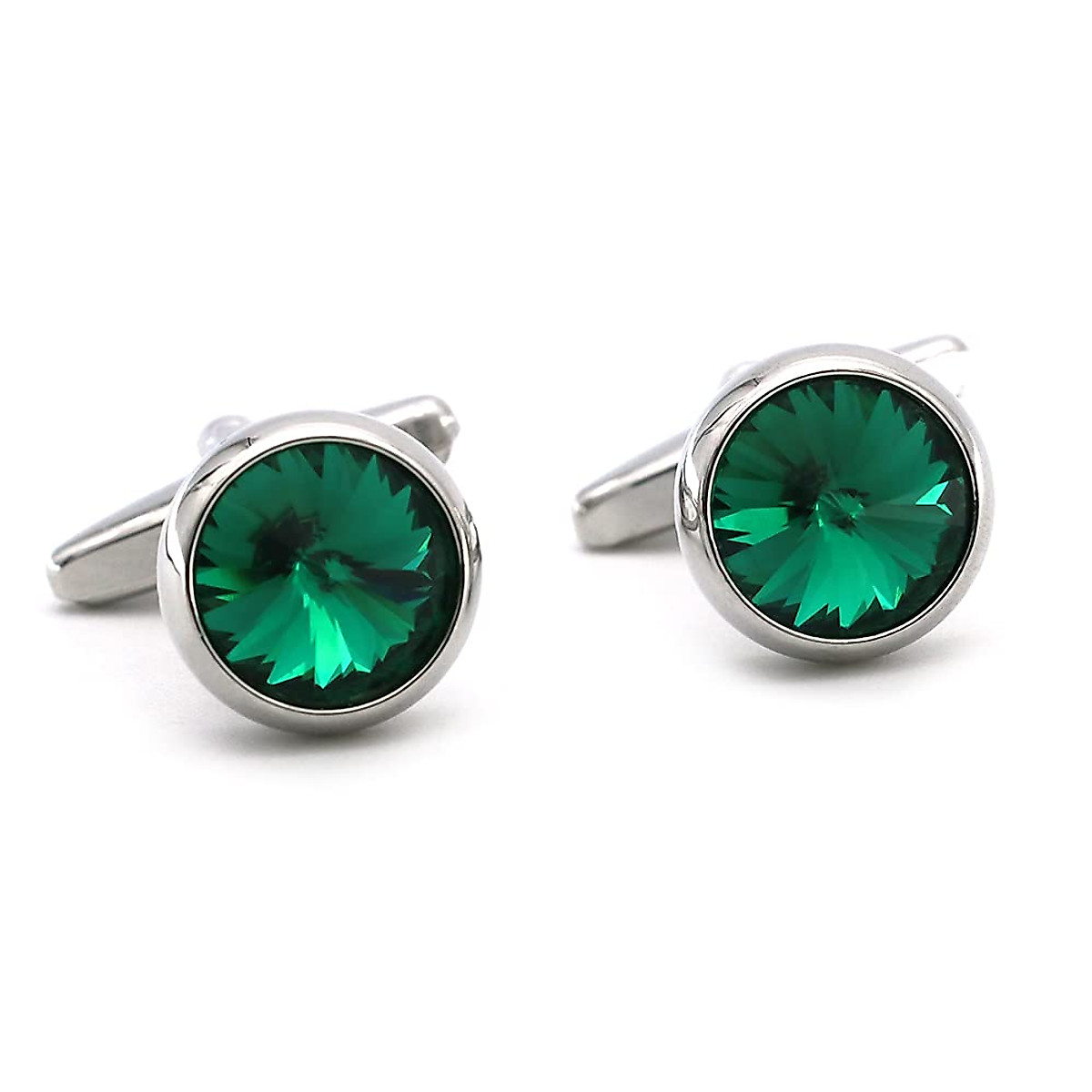 iGame Men's Luxury Crystal Cufflinks Green Color Stone Quality Wedding Cuff Links with Gift Box
