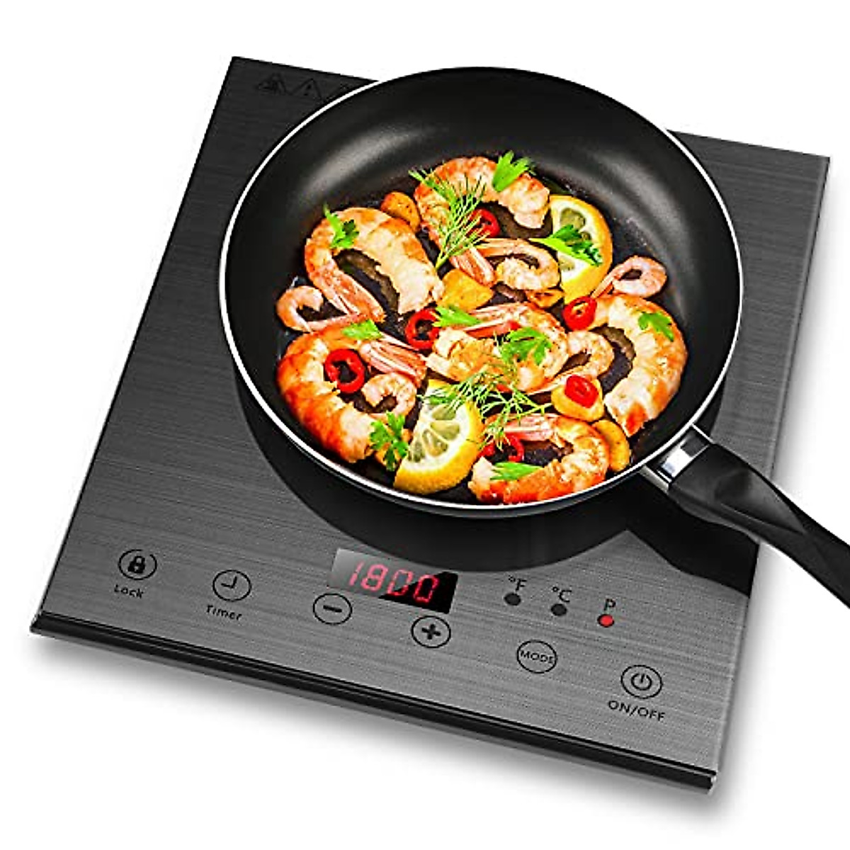 Portable Induction Cooktop, KXITGSIMRE 1800W Electric Induction Burner Cooktop with Child Safty Lock, 17 Power Levels 21 Temperature Setting, 3 Hours Timer