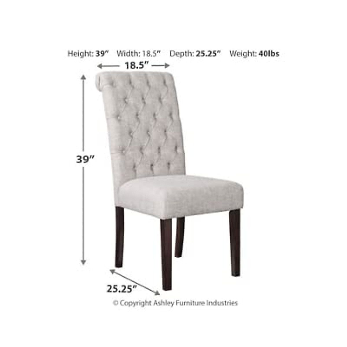 Signature Design by Ashley Adinton Classic Upholstered Dining Chair, 2 Count, Light Gray