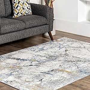 nuLOOM Luca Abstract Splatter Machine Washable Area Rug, 5' 3" x 7' 6", Beige