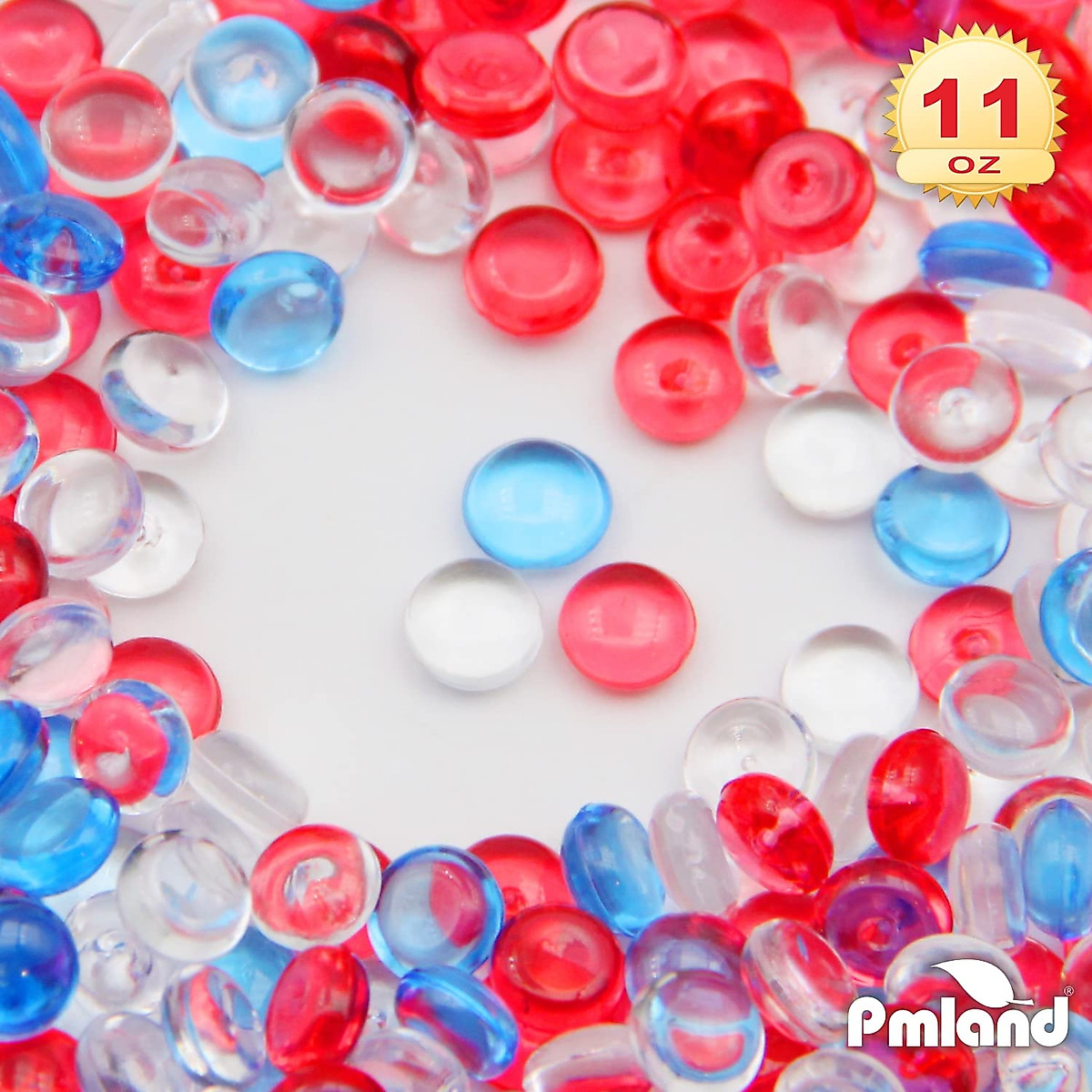 PMLAND Acrylic Mini Flat Marbles, Pebbles, Beads 3500+ Pcs 6 mm in Diameter for Vase Fillers, Brush Holder, Party Table Scatter, Wedding, Decoration, Crafts - Whire Red Blue