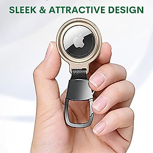 Deluxe AirTag Keychain, Metal and PU Leather Key Ring for Apple AirTag, Air Tag Key Anti-Loss Device (Gold)