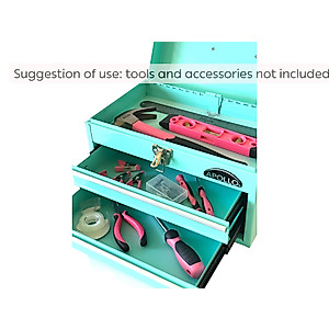 Apollo Tools 14 Inch Steel Tool Box with Deep Top Compartment and 2 Drawers in Heavy-Duty Steel With Ball Bearing Opening and Powder Coated Finish - Aqua Green - DT5010-GR