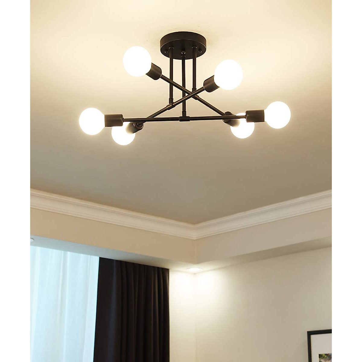 Dellemade Modern Sputnik Chandelier, 6-Light Ceiling Light, 6 LED Light Bulbs Included for Bedroom,Dining Room,Kitchen,Office (Black)