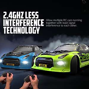 RACENT 2.4GHz 4WD 25KPH High Speed RC Drift Car with LED Lights, PVC Shell, ABS Base, Rechargeable Batteries, Toy Gift for Kids & Adults