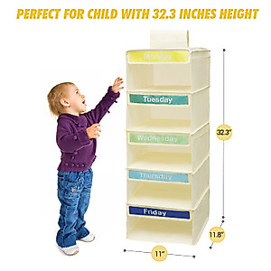 Weekly Clothes Organizer for Kids-Hanging Closet Organizer Kids Weekday-Kids Weekly Clothes Organizer-Days of The Week Clothing Organizer-Monday to Friday Clothes Organizer(Beige)