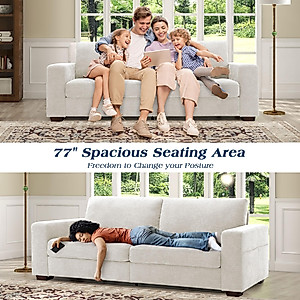 WorthFurni 89 Inch Sofa Couch, Modern 3 Seater Couch with Removable Covers and USB Ports, Large Chenille Comfy Sofa for Living Room, Oversized Loveseat Sofa for Apartment (Beige)