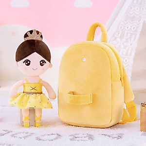 Gloveleya Toddler Backpack for Kids Soft Toys Plush Ballet Girl Doll Yellow 9 Inches