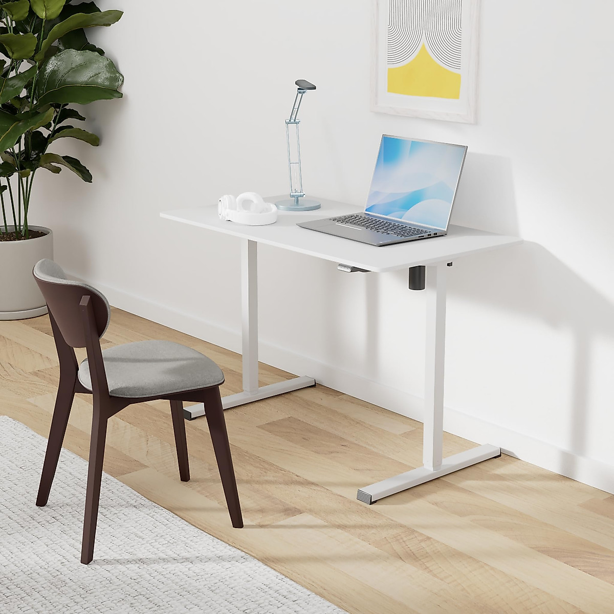 FLEXISPOT EN1 One-Piece Standing Desk 48 x 24 Inches Height Adjustable Desk Electric Sit Stand Up Desk Home Office Desks Computer Workstation (White Frame + White Desktop)