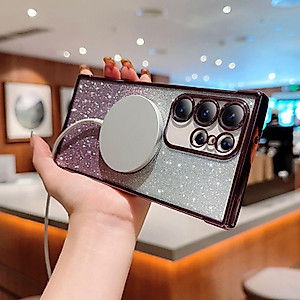 aowner for Samsung Galaxy S21 Ultra Magnetic Case Compatible with MagSafe, Full Protection Glitter Clear Phone Case for Women Girls Cute Soft Shockproof Bumper Protective Cover Case 6.8"-Purple