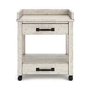 Signature Design by Ashley Carynhurst Rustic Farmhouse Printer Stand with Casters, Whitewash