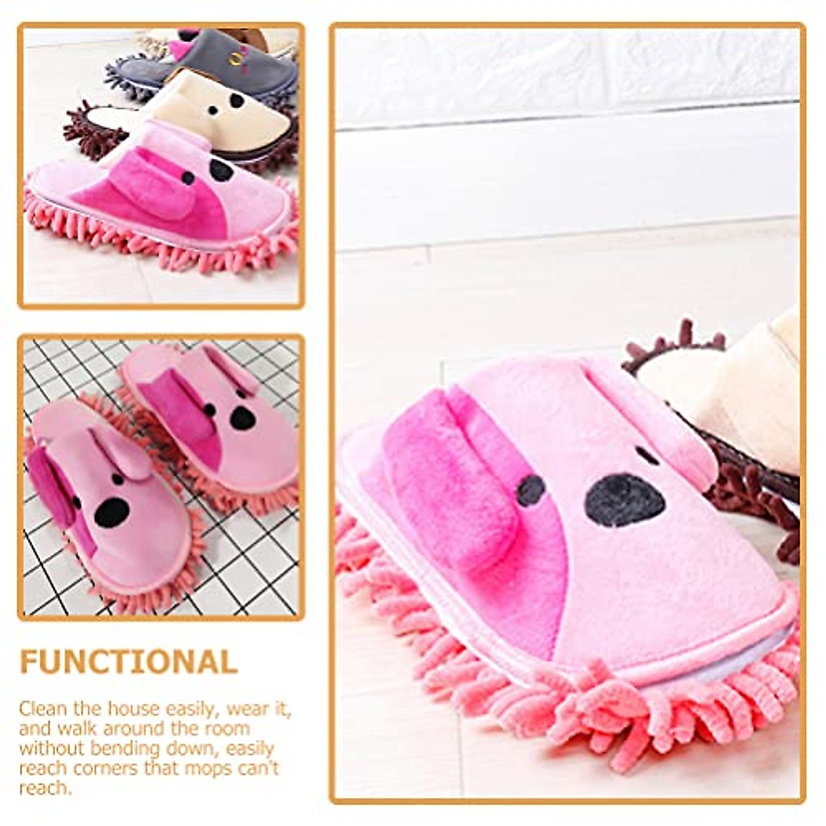 KICHOUSE Microfiber Mop Chenille Floor Cleaning Mop Slippers Detachable Washable House Dusting Shoe Cover Lazy Dirt Cleaning Mopping Shoes Unisex Mop Socks Wood Floor Cleaner